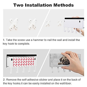 Pug Key Holder for Wall, Dog Mom Gift Mail Holder and Key Rack for Entryway,Rustic Key Hangers with 5 Hooks, Wall Mount for Entryway, Mudroom, Hallway