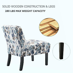 Altrobene Fabric Armless Accent Chairs Set of 2, Modern Slipper Side Chair with Washable Covers for Living Room Bedroom/Home Office, White/Blue/Floral