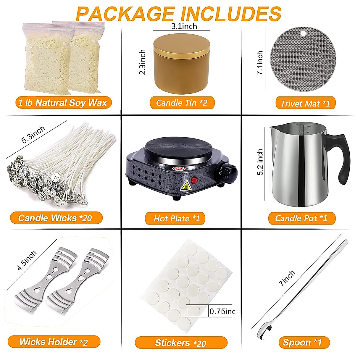 BBAXI Candle Making Kit with Electronic Hot Plate,Candle Wax Melter for Melting Wax,Including Melting Pot, Wax Melter hot Plate,1lb Soy Wax,Stain Spoon,Cotton Wicks,Center Devices,Wick Stickers