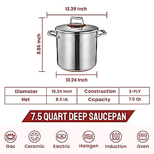Stainless Steel Stock Pot - Stockpots Healthy Heavy Duty Induction Large with Lid 7.5 Quart for Soup, Sauce, Casserole, Stew Oven and Dishwasher Safe Soup Pot Commercial Grade Soup Pot Cooking Pot