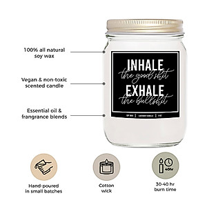 YouNique Designs Inhale Exhale Candle Lavender Vanilla 8oz, Relaxing Gifts for Women, Self Care Gifts for Women - Relaxing Candle Funny Gifts for Women - Womens Gift Ideas (Lavender & Vanilla)