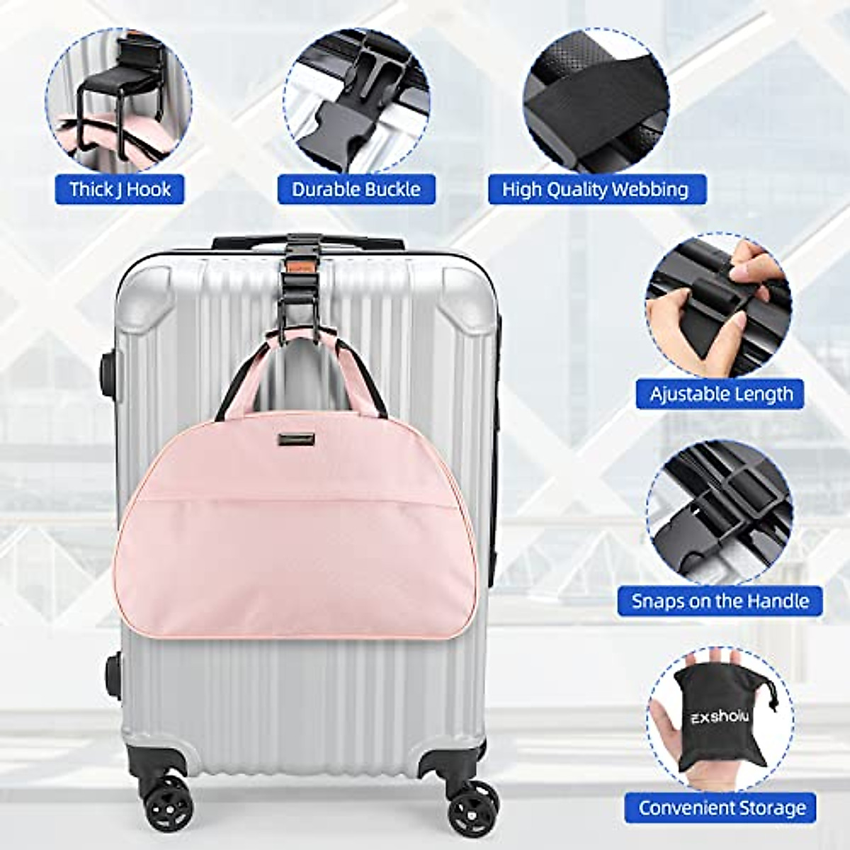 Luggage Hook Strap, J Hook Luggage Strap Flight Attendant with Hands Free, Adjustable Travel Luggage Straps for Add a Bag Hook (Black)