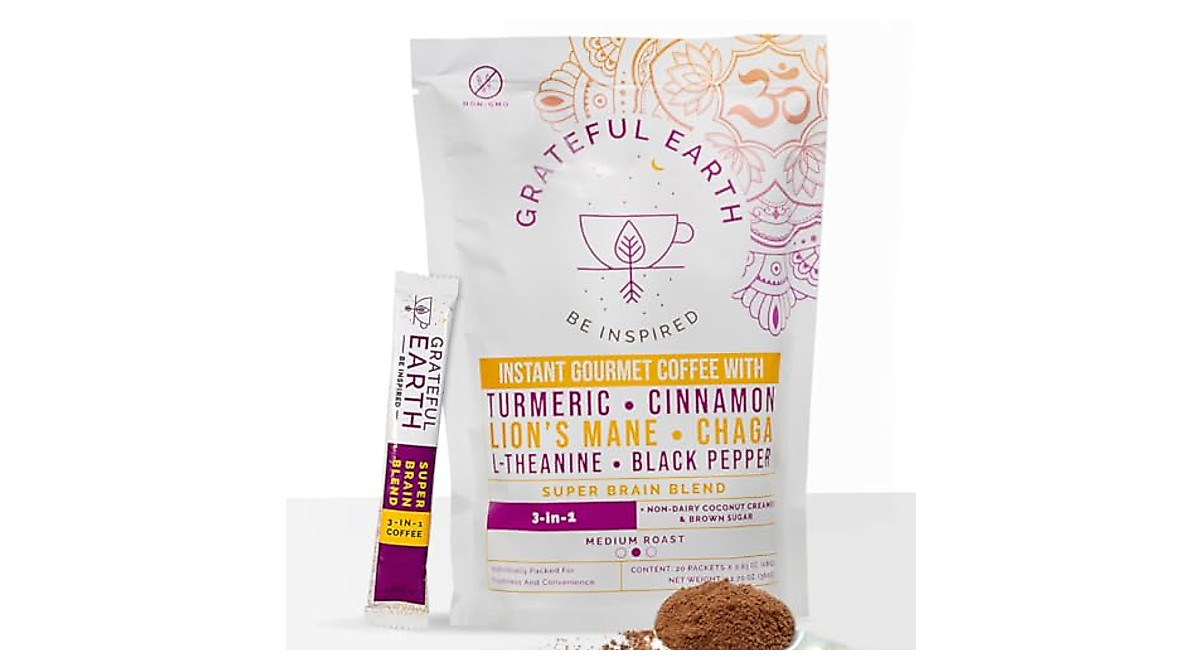Grateful Earth Mushroom Coffee Instant - Boost Brain & Immunity