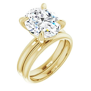 Solid Yellow Gold Engagement Ring Set for Women, Handmade 4 Carats Oval Cut Moissanite Solitaire Ring Set, Diamond Wedding Yellow,White,Silver