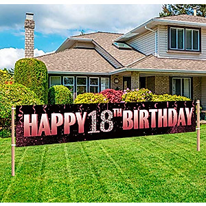 Large Happy 18th Birthday Yard Sign Banner, 18 Years Old Birthday Sign, 18th Birthday Party Supplies Decorations, 18th Birthday Black Pink Rose Gold Decorations (9.8 x 1.6 ft)