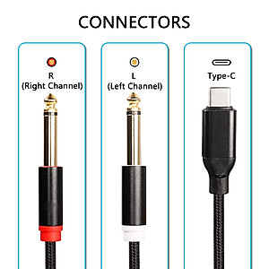 CERRXIAN 6.56ft USB C to Dual 6.35mm TRS Stereo Cable, USB C to 1/4 inch Audio Cable, USB Type C Male to 2X 6.35mm Mono Male AUX Y Splitter Cable for Tablet, Laptop,Phone,Amplifier(6.35-C)