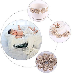 SPOKKI 4 Pcs Newborn Photography Props Outfits- Baby Long Ripple Wrap and Toddler Swaddle Blankets Photography Mat with Cute Headbands for Infant Boys Girls(0-12 Months) (White)