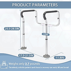 Toilet Safety Rail for Seniors, Toilet Grab Bars for Seniors and Disabled, Toilet Handles for Elderly with Adjustable Width and Height, 350 lb Weight Capacity, FSA/HSA Eligible (White)