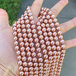 1 Strand Adabele Grade A Natural Hematite Rose Gold Plated Healing Gemstone 8mm Round Loose Beads Gem Stone Spacer (47-50pcs) for Jewelry Craft Making GFC-D8