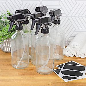 Cornucopia 16oz Clear Glass Spray Bottles (6-Pack); 3-Setting Sprayer Tops and Chalk Labels
