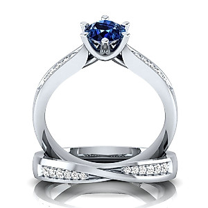IdealJewel95 1.20ct Round Blue & White Sapphire Sterling Silver Bridal Ring Set Sizable For Women Wedding/Valentines / Engagement_10.5