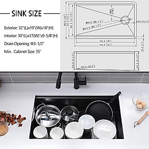 32 Undermount Black Stainless Steel Kitchen Sink Workstation, Gabhar 32×19 Inches 16Gauge Gunmetal Black Stainless Steel Undermount Worksation Kitchen Sinks With Offset Drain