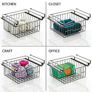 mDesign Compact Hanging Pullout Drawer Basket - Sliding Under Shelf Storage Organizer - Metal Wire - Attaches to Shelving - Easy Install - for Kitchen, Pantry, Cabinet - Graphite Gray