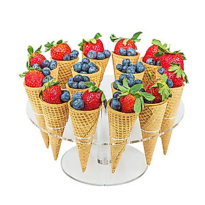 16 Holes Ice Cream Cone Holder Stand, Transparent Acrylic Material Ice Cream Cone Rack Cupcake Cones Baking Rack for Kids Birthday Afternoon Tea Party and More