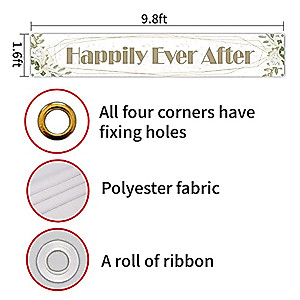 Happily Ever After Large Banner, Princess Theme Wedding Banner, Wedding Anniversary Party Decorations Supplies, Indoor Outdoor Backdrop 8.9 x 1.6 Feet