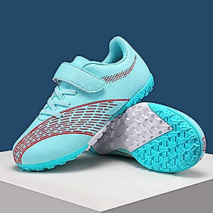 Saynnie Soccer Shoes for Boys Girls Indoor Football Cleats Firm Ground Soccer Cleats Kids Turf Training Sneakers (Medium, TF Blue, Numeric_34)