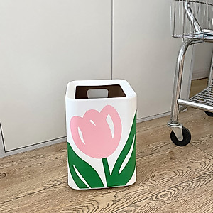 RWUDV Small Trash Can Floral Trash Can Large Mouth Cute Appearance Modern Style Garbage Waste Basket for Kitchen Bathroom Bedroom(Square Large Size)