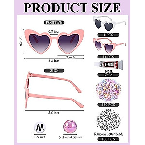 Xuhal 12 Pairs Valentines Day Heart Party Sunglass Bulk Bachelorette Glasses with DIY Letter Bead Pearl for Wedding Party(White, Pink)