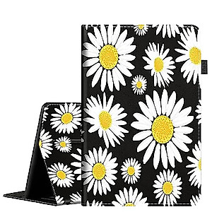 New Amazon Kindle Fire 7 Case (12th Generation 2022 Release), Premium PU Leather Folio Stand Cover Case with Smart Auto Wake/Sleep for All-New Fire 7 Tablet 2022 Release, Flower White Daisy