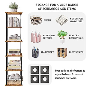 POBOMULI 58" Narrow Bookshelf, 6-Tier Tall Bookcase Small Space, Corner Book Shelf Slim Storage Display Rack Living Room Bedroom Study Office, Rustic Brown