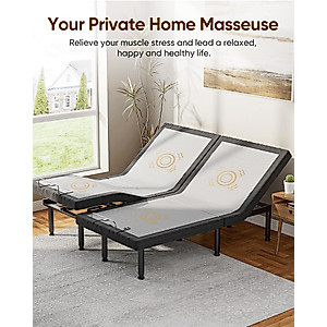 Rimdoc Adjustable Bed Frame, Adjustable Bed Base Split King for Stress Management, Zero Gravity Base, Head and Foot Incline with 3-Speed Massage, Anti-Snore, Memory Pre-Sets (2TXL)