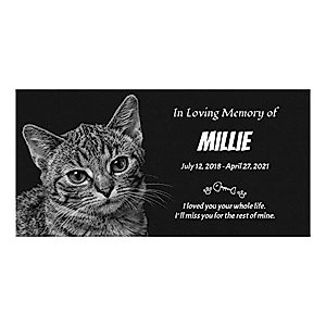 Personalized Human Memorial Stones Black Granite Memorial Garden Stone 12x6 Inches Engraved with Photo Name Date Memorial Stones for Loved Ones Personalized or Dog Cat Pet Memorial Stones