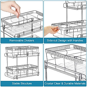 YOOMIDDA Bathroom Storage Organizer with Dividers, Multi-Purpose Kitchen Under Sink Organizers and Storage Slide-Out, Closet Organization, Kitchen Pantry Cabinet Medicine Bins (2 Tier)
