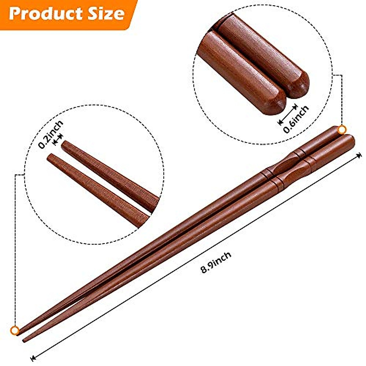 MFJUNS 5-Pairs Reusable Japanese Chopsticks, Non-slip Design Natural Wood Chopsticks, Lightweight and Easy to Use, Chopsticks Suitable for Beginners, 8.8 Inch/22.5cm Gift Set