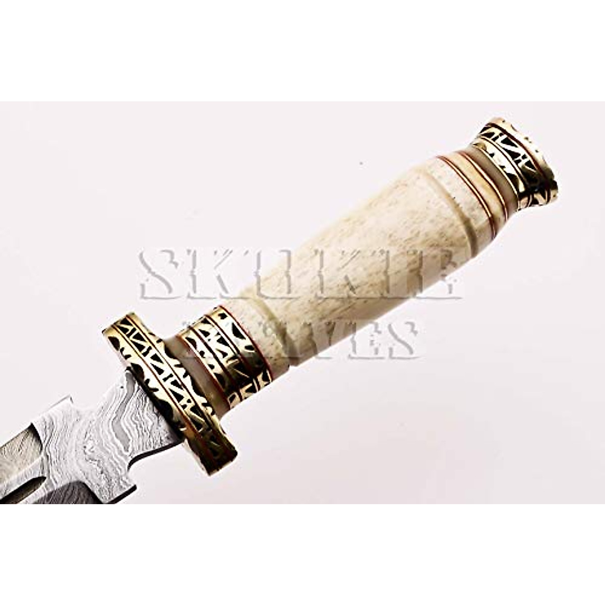 Skokie Knives Hand Made Damascus Steel Hunting Dagger Knife Handle Original Camel Bone with Perfect Grip