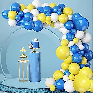 Blue White Yellow Balloon Garland Kit, 90 Pack Blue White Yellow Latex Balloons with 16FT Strip for Baby Shower Anniversary Birthday Wedding Graduation Office Party DIY Decoration