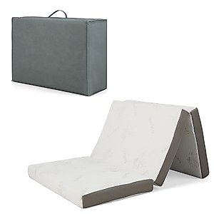 GOFLAME Memory Foam Tri-Fold Mattress, 4” Foldable Floor Mattress with Storage Bag & Removable Cover, Cool Gel Memory Mattress with Bamboo Fabric for Guest Room, Living Room, RV, Camp (Full)
