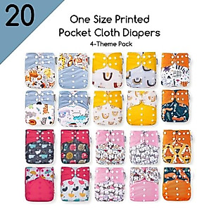 KaWaii Baby One Size Printed Snap Cloth Diaper, Leakproof Washable Reusable Newborn to Toddler Unisex Pack of 20