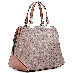 Calvin Klein Charlie Triple Compartment Dome Satchel, Almond/Taupe/Caramel