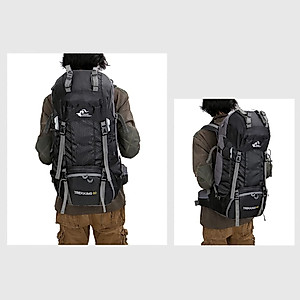 Bginuog Hiking Backpack 60L Waterproof Hiking Rucksack with Rain Cover for Camping Hiking Daypack (Black) (0395)