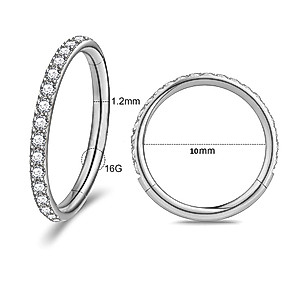 CZ Surgical Stainless Steel 16G Sleeper Cartilage Daith Tiny Small Hoop Earrings Tragus Mini Hinged Clicker Nose Ring Cuff Huggie Hoops for Women Men Helix Piercings Jewelry Gifts Bff (10mm)