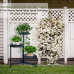 ZHAZHADI Metal Plant Stand Shelf Indoor Outdoor, 3 Tier Tall Corner Flower Pot Holder Stands Shelves for Plants Multiple, Vertical Tiered Planter Rack for Patio, Living Room, Balcony, Black