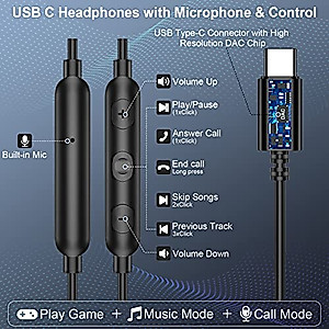 USB C Headphone Type C Earphone Magnetic Wired Earbuds for iPhone 15 Pro Max Samsung A53 A54 Galaxy S23 FE S22 S21 in-Ear Noise Canceling Headset with Microphone for iPad 10 Google Pixel 6a 7a 7 6 8 5