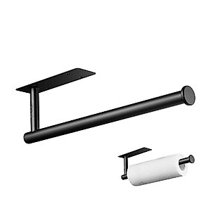 Paper Towel Holder Under Cabinet, Black Drilling or Self Adhesive Paper Towel Holder, Paper Towel Roll Rack, SUS304 Stainless Steel Under Counter Paper Towel Holder for Kitchen, Pantry, Sink, Bathroom