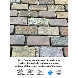 Peacock Slate Multi Classic Rust Brick 1x2 Gauged Tumbled Floor Wall Tile for Kitchen Backsplash, Bathroom Shower, Pool Tile, Fireplace Surround, Exterior Outdoor (1 Sheet)