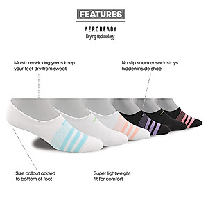 adidas Girl's Superlite 6-Pack Super No Show, White/Clear Aqua Blue/Black, Medium