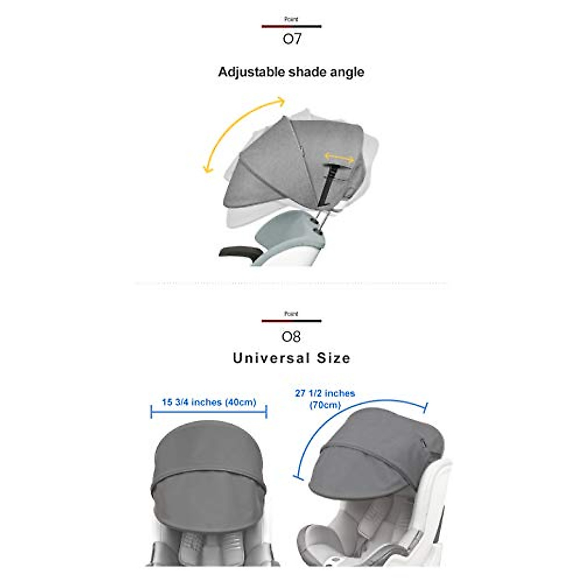 Manito Sun Shade Extender/Auxiliary Canopy for Car Seat (Black)