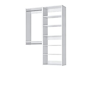 Closet Kit with Hanging Rods & Shelves - Corner Closet System - Closet Shelves - Closet Organizers and Storage Shelves (White, 63 inches Wide) Closet Shelving