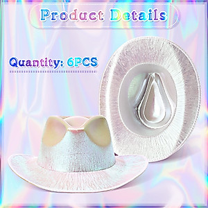 6 Pieces Glitter Cowgirl Hats Women Bride Hat Holographic Cowboy Hat Space Hats for Wedding Birthday Bachelorette Parties Favors (Beige and Pink)