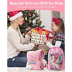 Ikowo Glow in The Dark Unicorn Blanket, Unicorn Gifts for 2 3 4 5 6 7 8 9 10 Year Old Girl, Soft Pink Unicorn Throw Blanket Birthday Easter Toys for Girls Age 6-8, 50'' x 60''