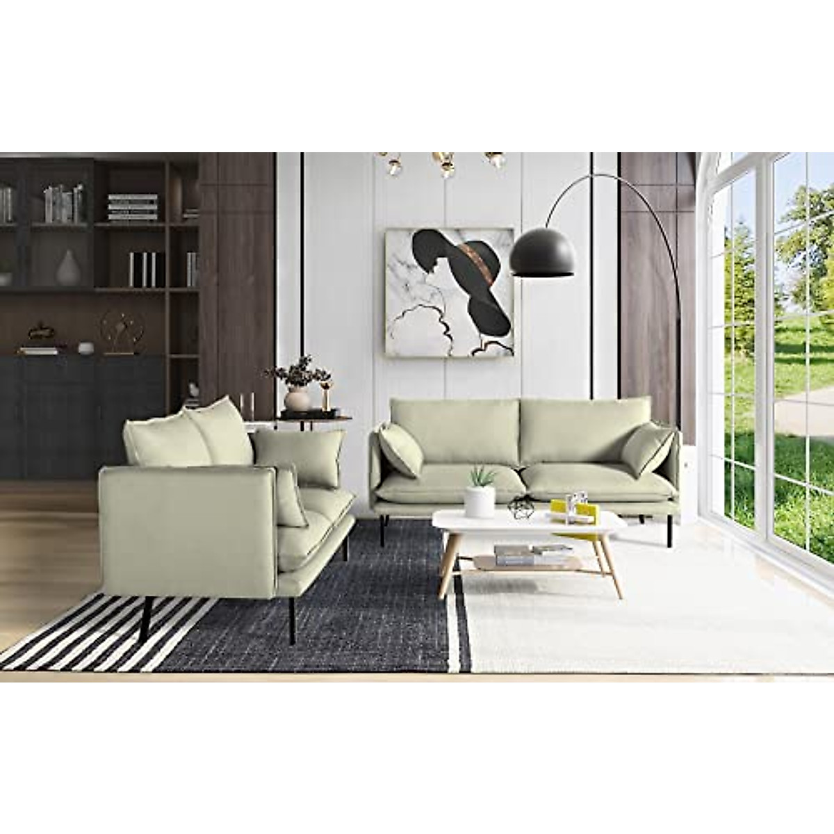 EMKK Loveseat Sofa 78.5’’ Couch w/ 2 Pillows Upholstered Love Seats Furniture with Square Arm/Thick Padding for Bedroom Living Room, Small Spaces, Dorm, Beige