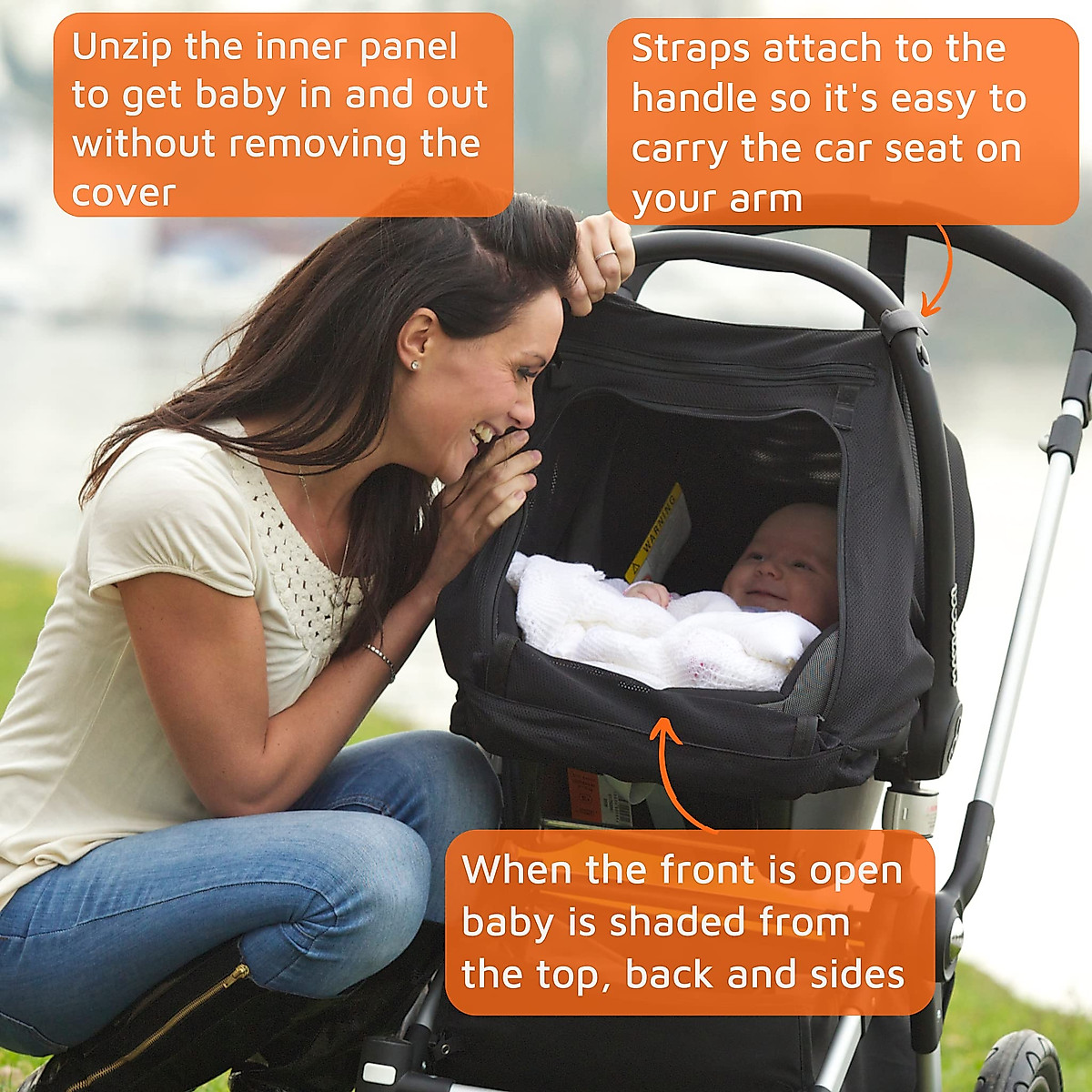 Universal Baby Car Seat Sun & Sleep Cover | Unisex Air-Permeable Mesh Baby Car Seat Canopy | Blocks 99% of UV | Don't Touch Baby Sign Included