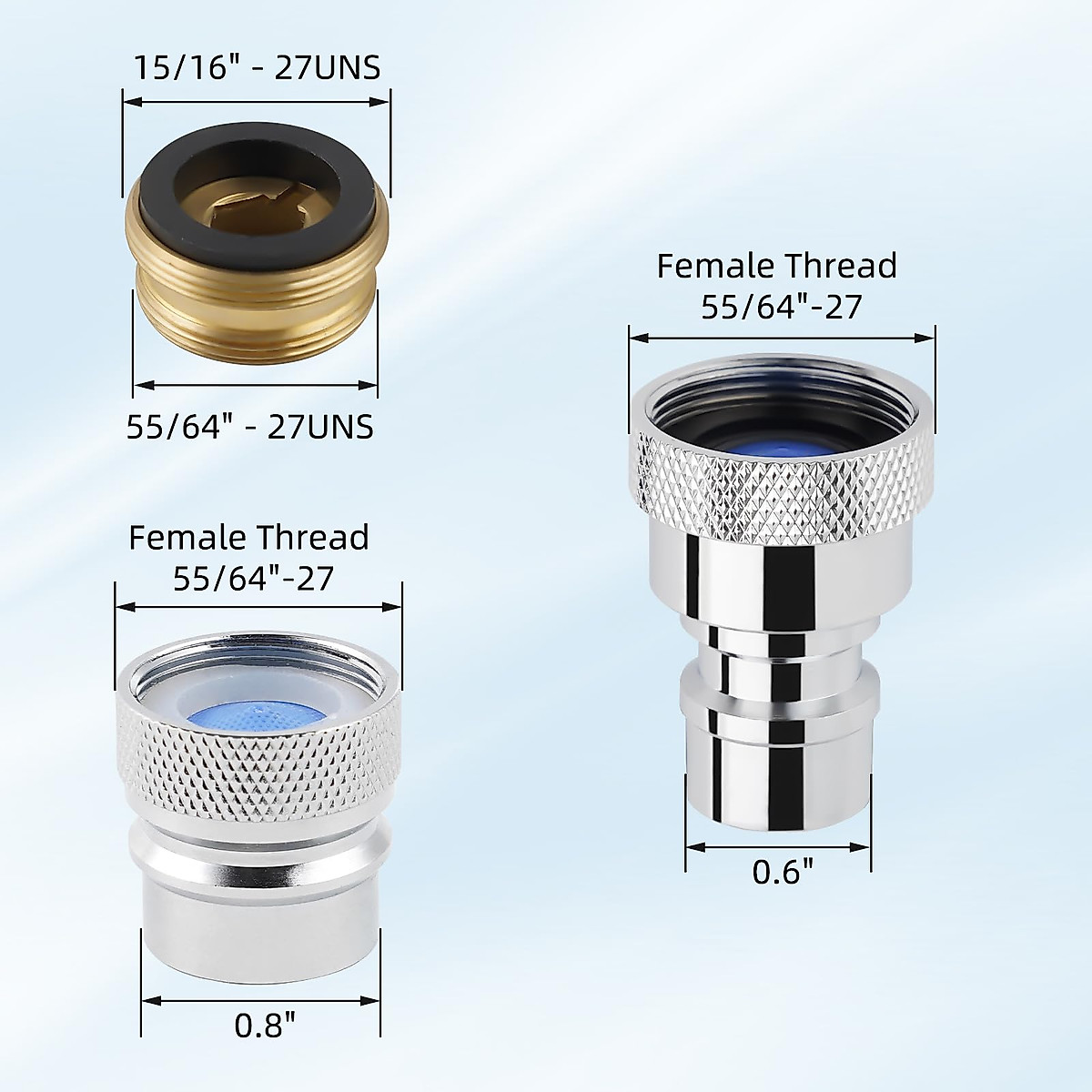 iFealClear Dishwasher Faucet Adapter, Faucet Adapter for Portable Washer, Portable Dishwasher Snap Aerator Adapter, 55/64-27 Female and 15/16-27 Male Thread for Kitchen/Bathroom/Rvs, Chrome-2 Pack