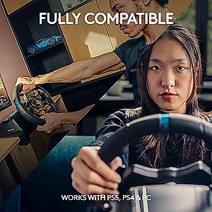 Logitech G923 Racing Wheel and Pedals, TRUEFORCE up to 1000 Hz Force Feedback, Responsive Driving Design, Dual Clutch Launch Control, Genuine Leather Wheel Cover, for PS5, PS4, PC, Mac - Black