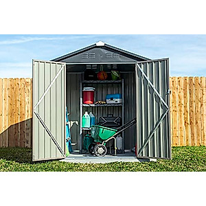 Cover-It 6x4 Metal Outdoor Galvanized Steel Storage Shed with Swinging Double Lockable Doors for Backyard or Patio Storage of Bikes, Grills, Supplies, Tools, Toys, for Lawn, Garden, and Camping, Tan