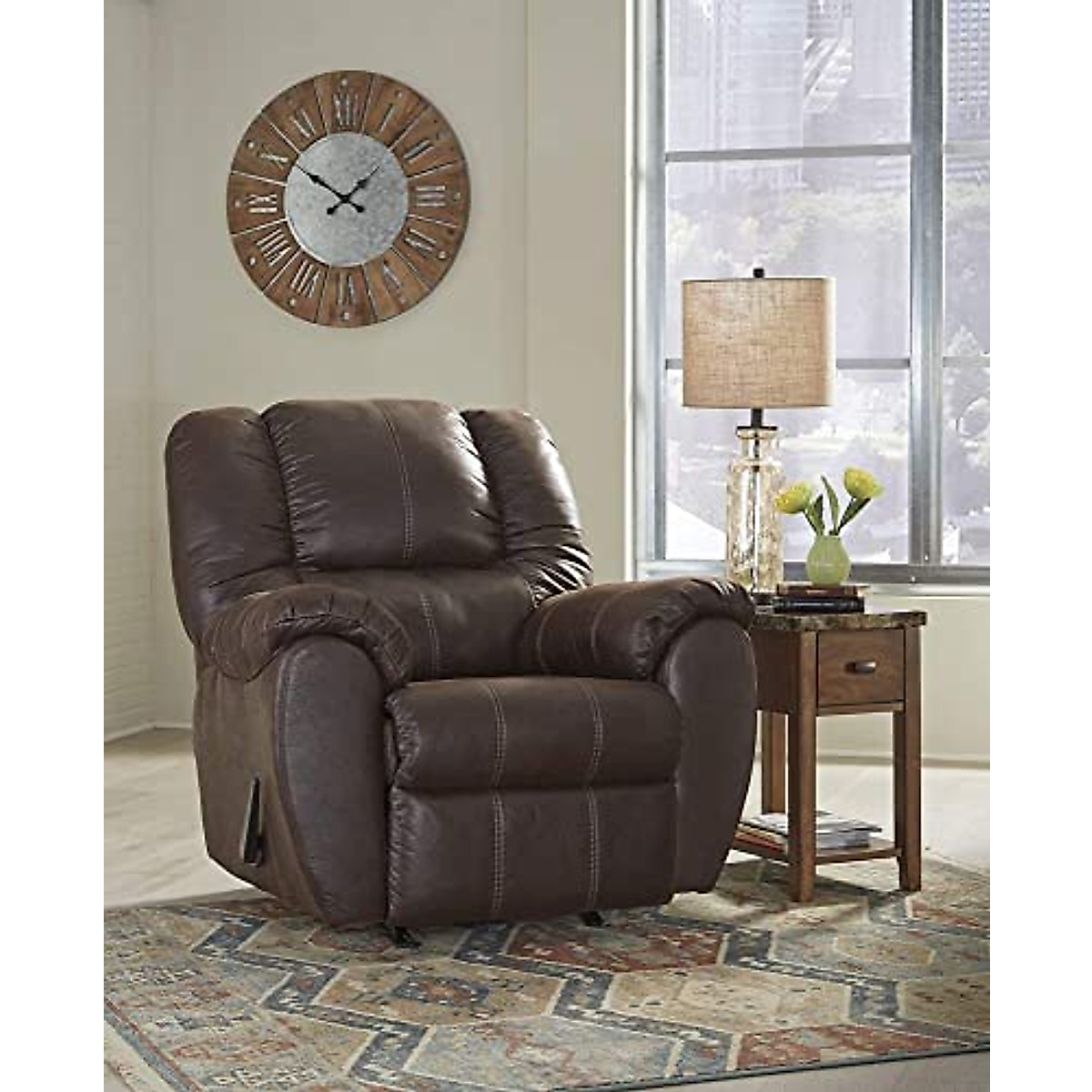Signature Design by Ashley McGann Modern Faux Leather Manual Pull Rocker Recliner, Brown
